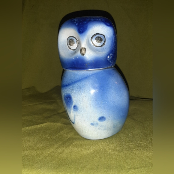 unknown | Art | Vintage Blue Ceramic Owl Canister | Poshmark